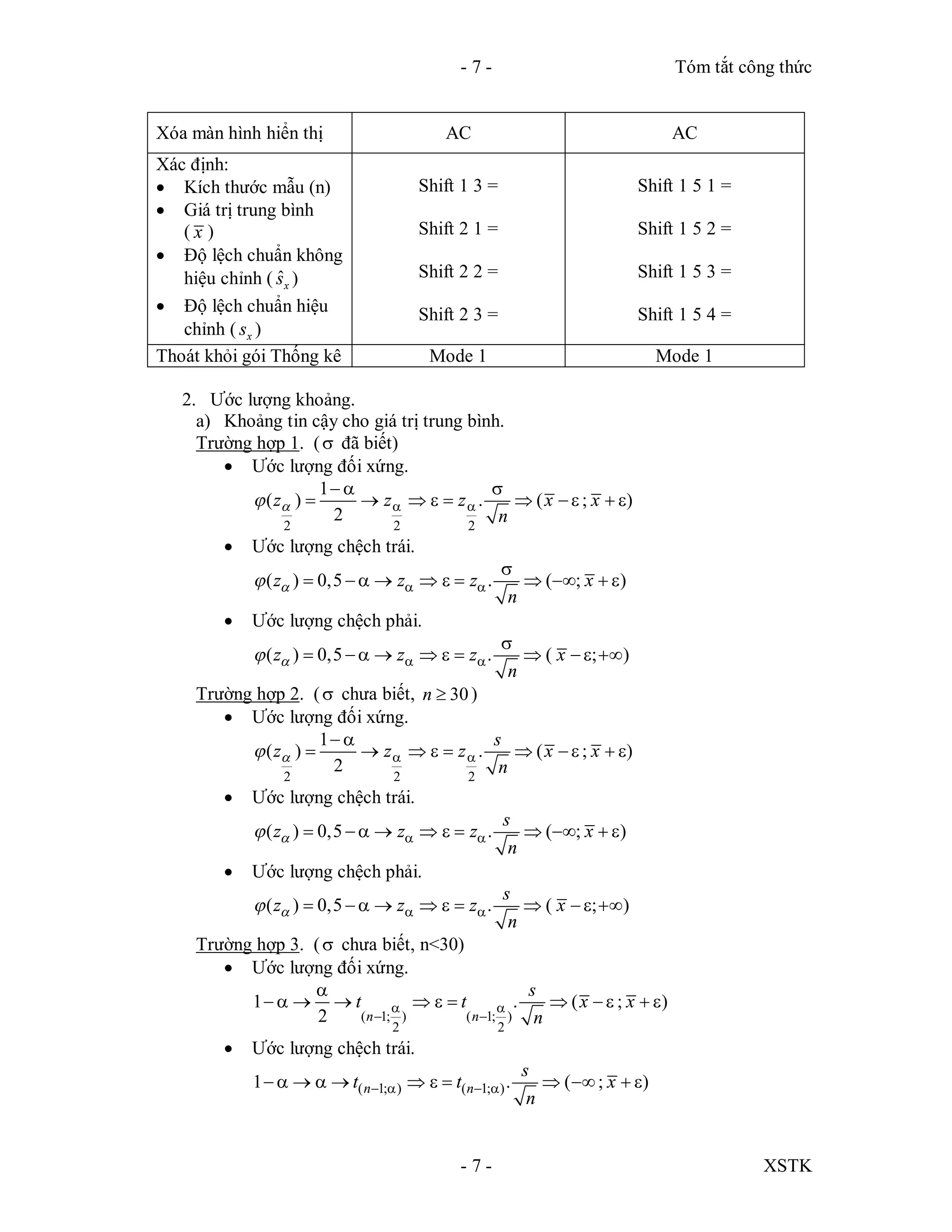 Tom tat cong thuc xstk | PDF