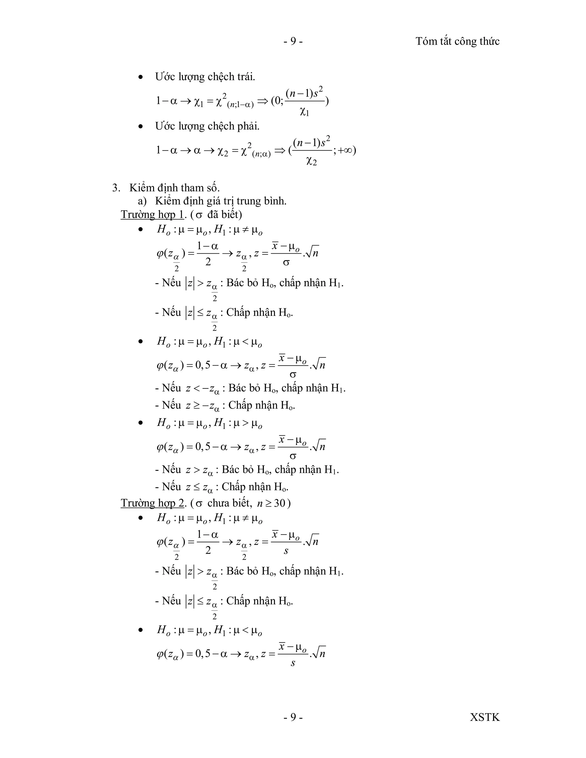 Tom tat cong thuc xstk | PDF