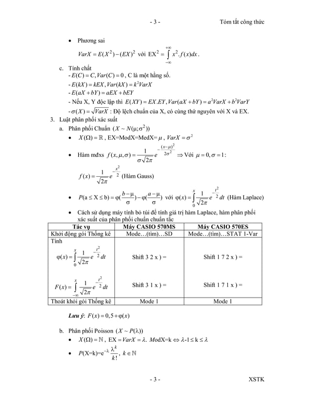 Tom tat cong thuc xstk | PDF