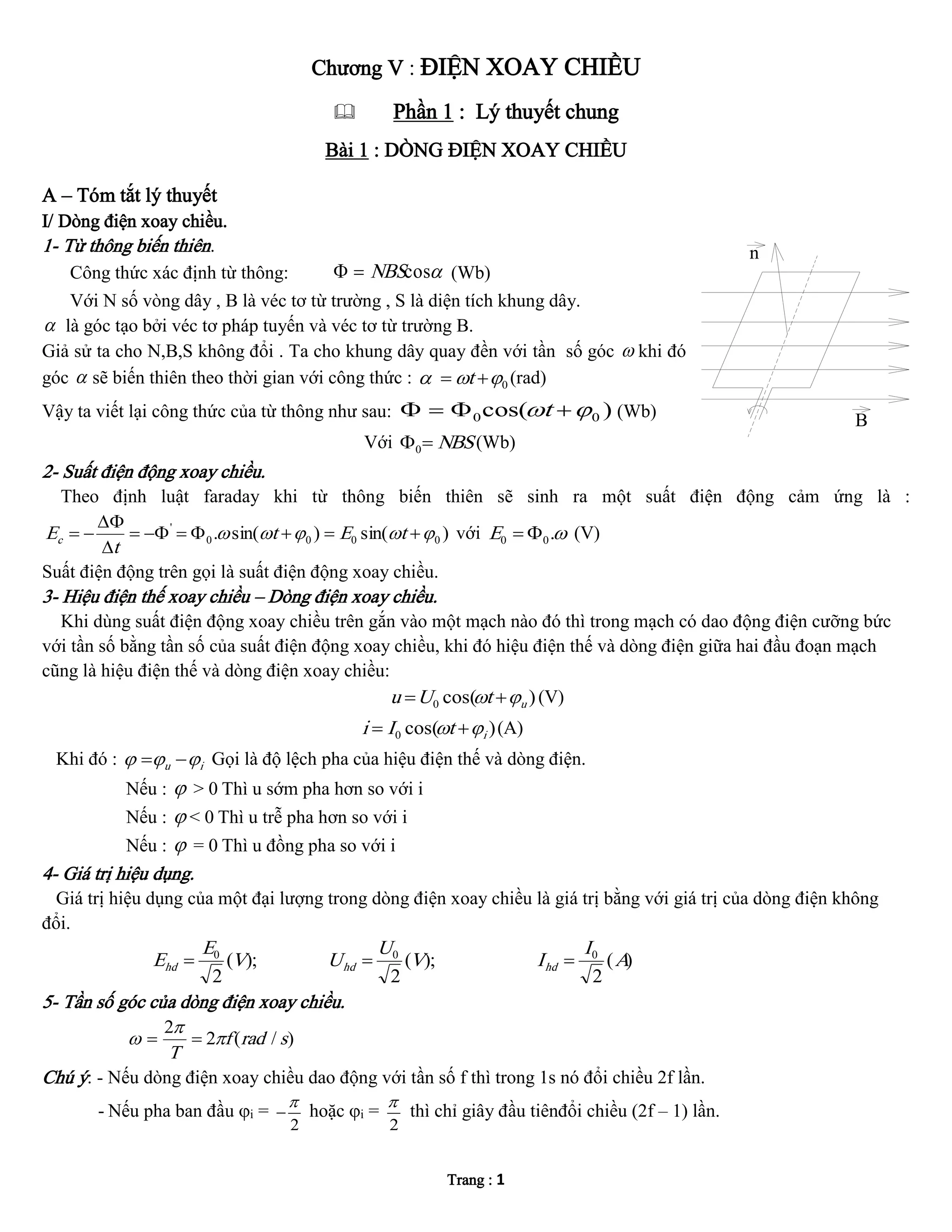 Tóm tắt lý thuyết + bài tập điện xoay chiều | PDF