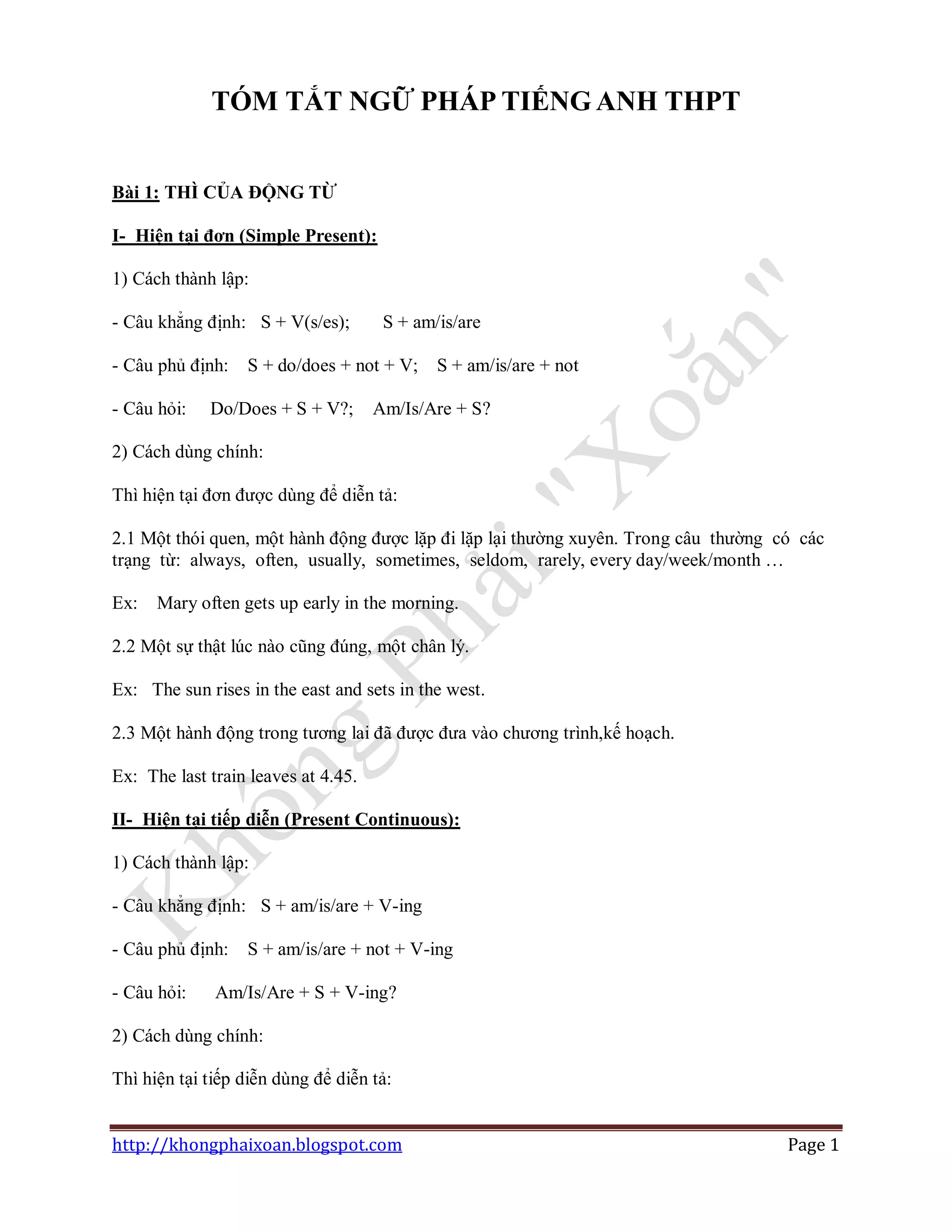 Tom tat ngu phap tieng anh thpt | PDF