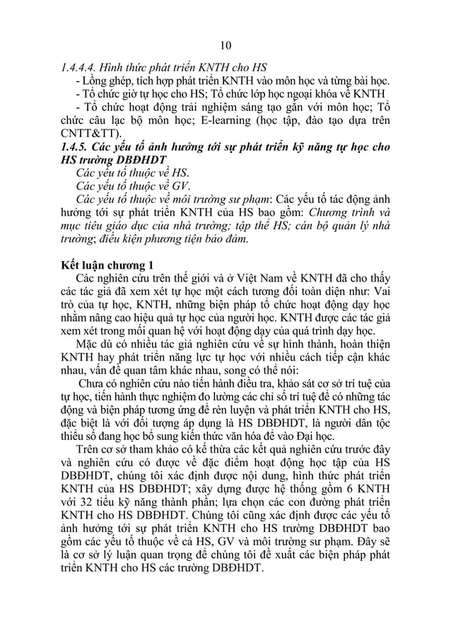 Luận án: Phát triển kỹ năng tự học cho học sinh tại ĐH Dân tộc | PDF