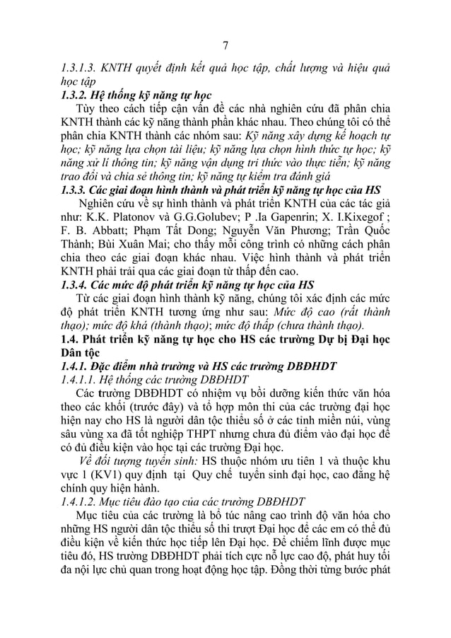 Luận án: Phát triển kỹ năng tự học cho học sinh tại ĐH Dân tộc | PDF