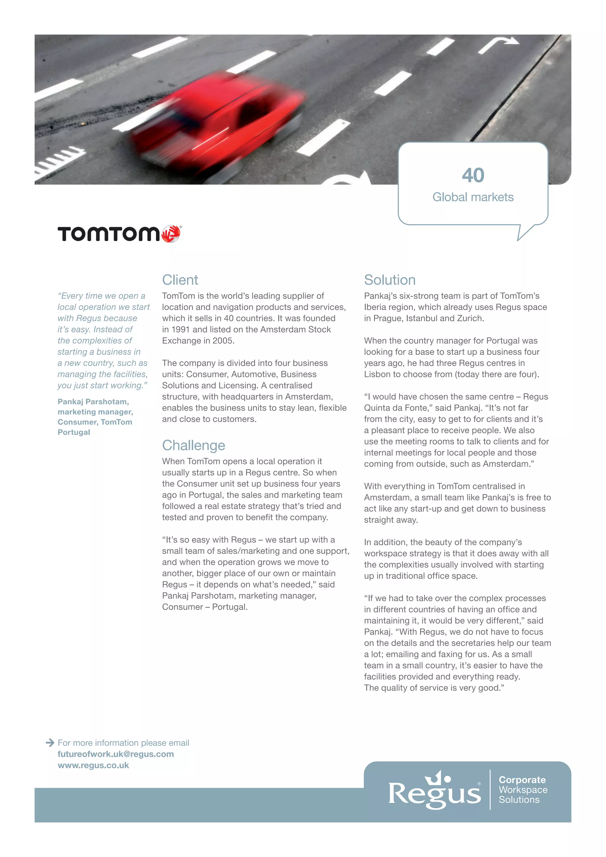 Regus Customer Case Study: TomTom | PDF | Business Utilities | Business