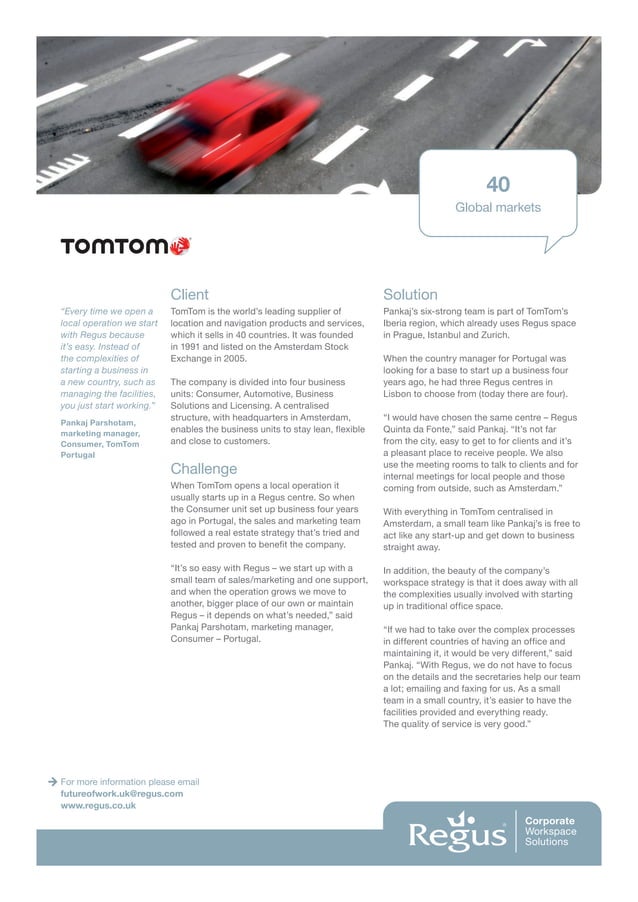 Regus Customer Case Study: TomTom | PDF | Business Utilities | Business
