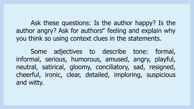 Tone, mood, author's purpose.pptx | Fiction | Books and Literature