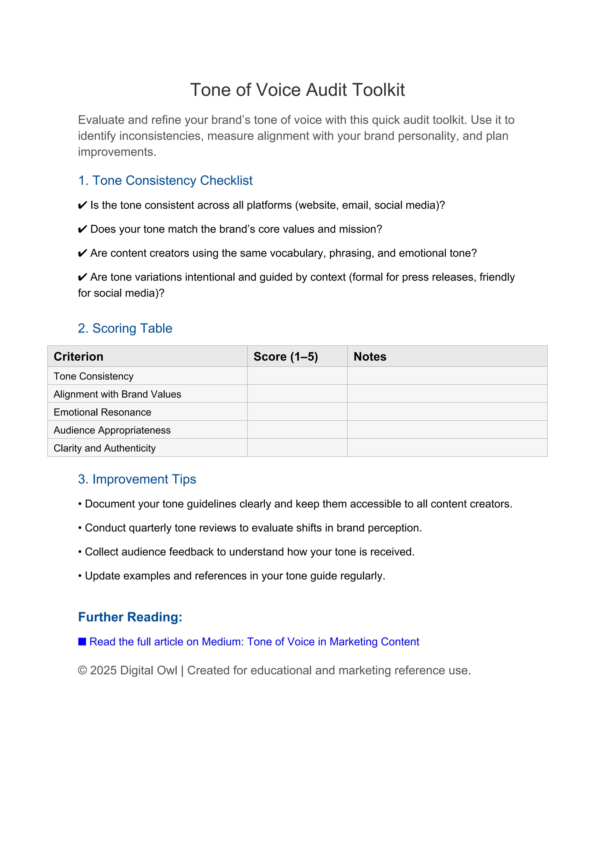 Tone of Voice Audit Toolkit for maketers | PDF