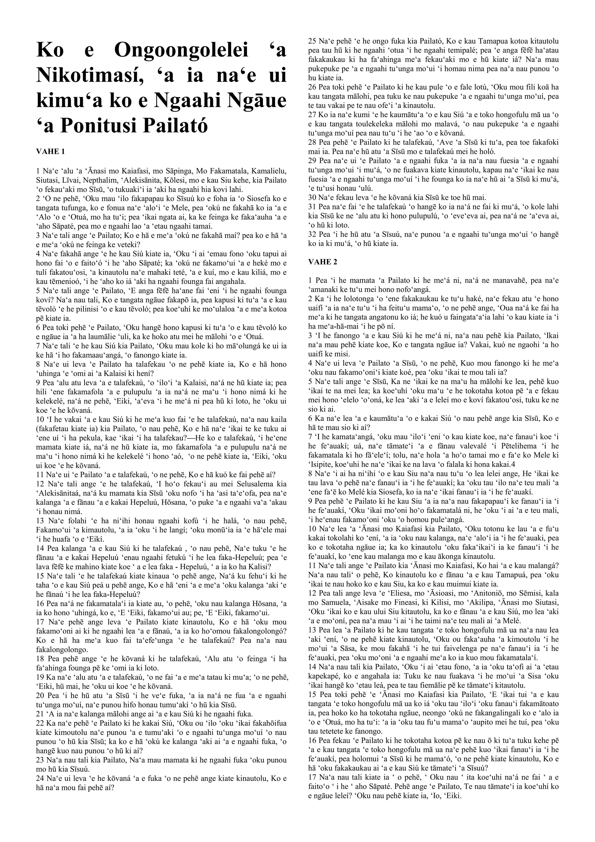 Tongan - The Gospel of Nicodemus formerly called The Acts of Pontius ...