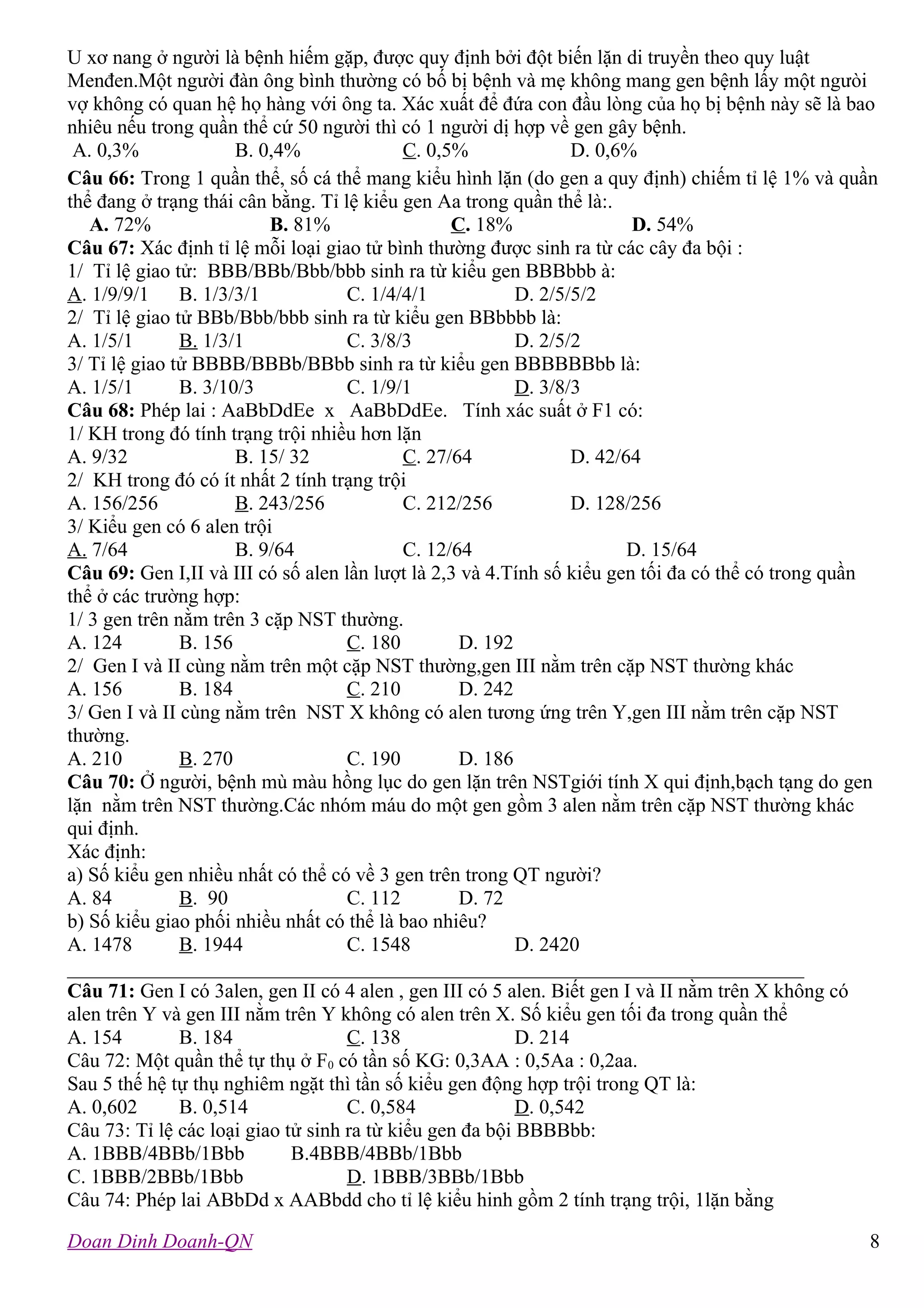 Tong hop cac bai tap di truyen luyen thi dai hoc | PDF
