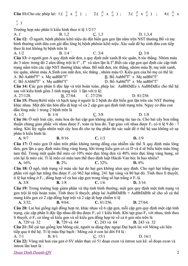 Tong hop cac bai tap di truyen luyen thi dai hoc | PDF