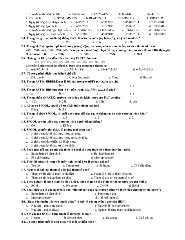 Tong hop cau hoi trac nghiem hdh | PDF