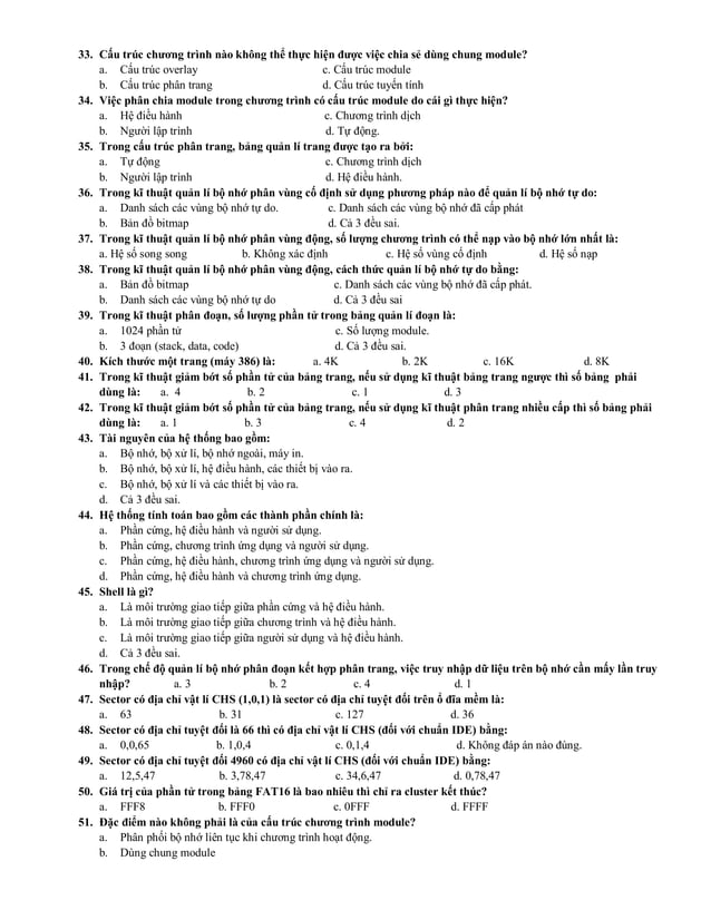 Tong hop cau hoi trac nghiem hdh | PDF