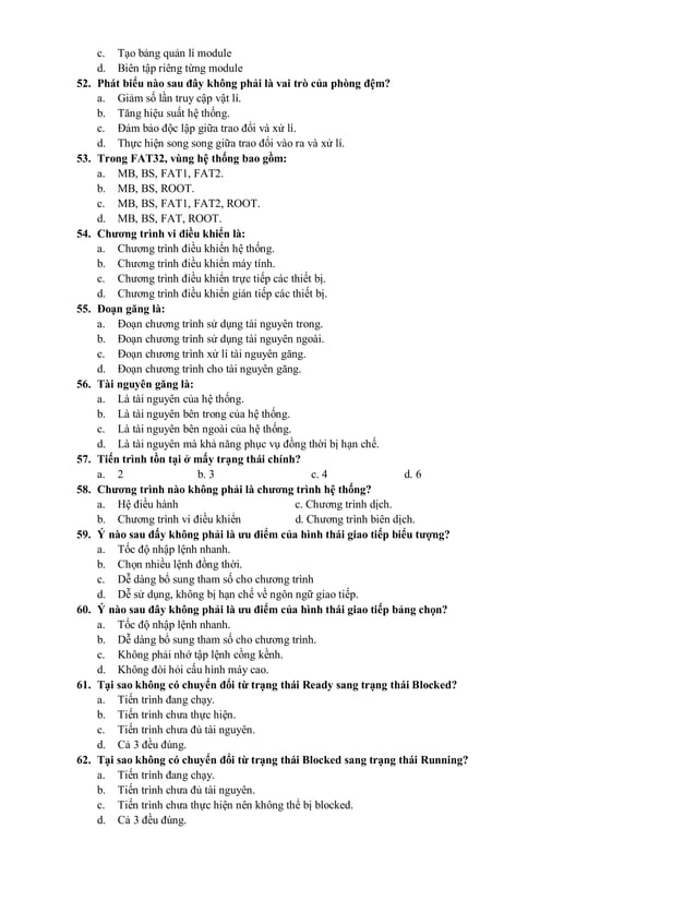 Tong hop cau hoi trac nghiem hdh | PDF