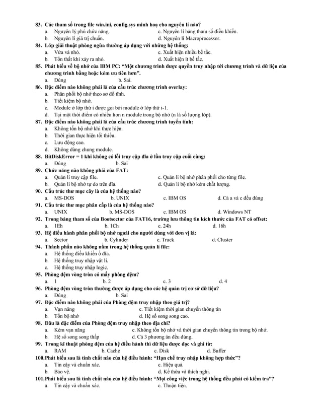 Tong hop cau hoi trac nghiem hdh | PDF