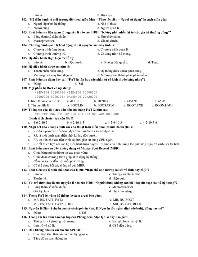 Tong hop cau hoi trac nghiem hdh | PDF