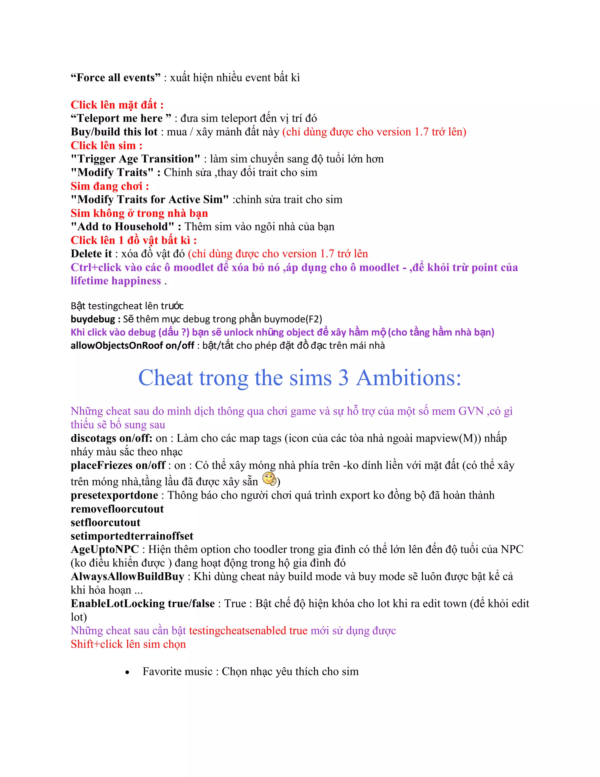 Tong hop cheat code sims 3 | DOCX