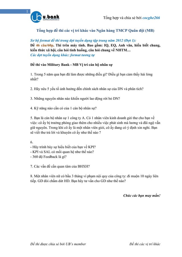 Tong hop de thi MBBank | PDF