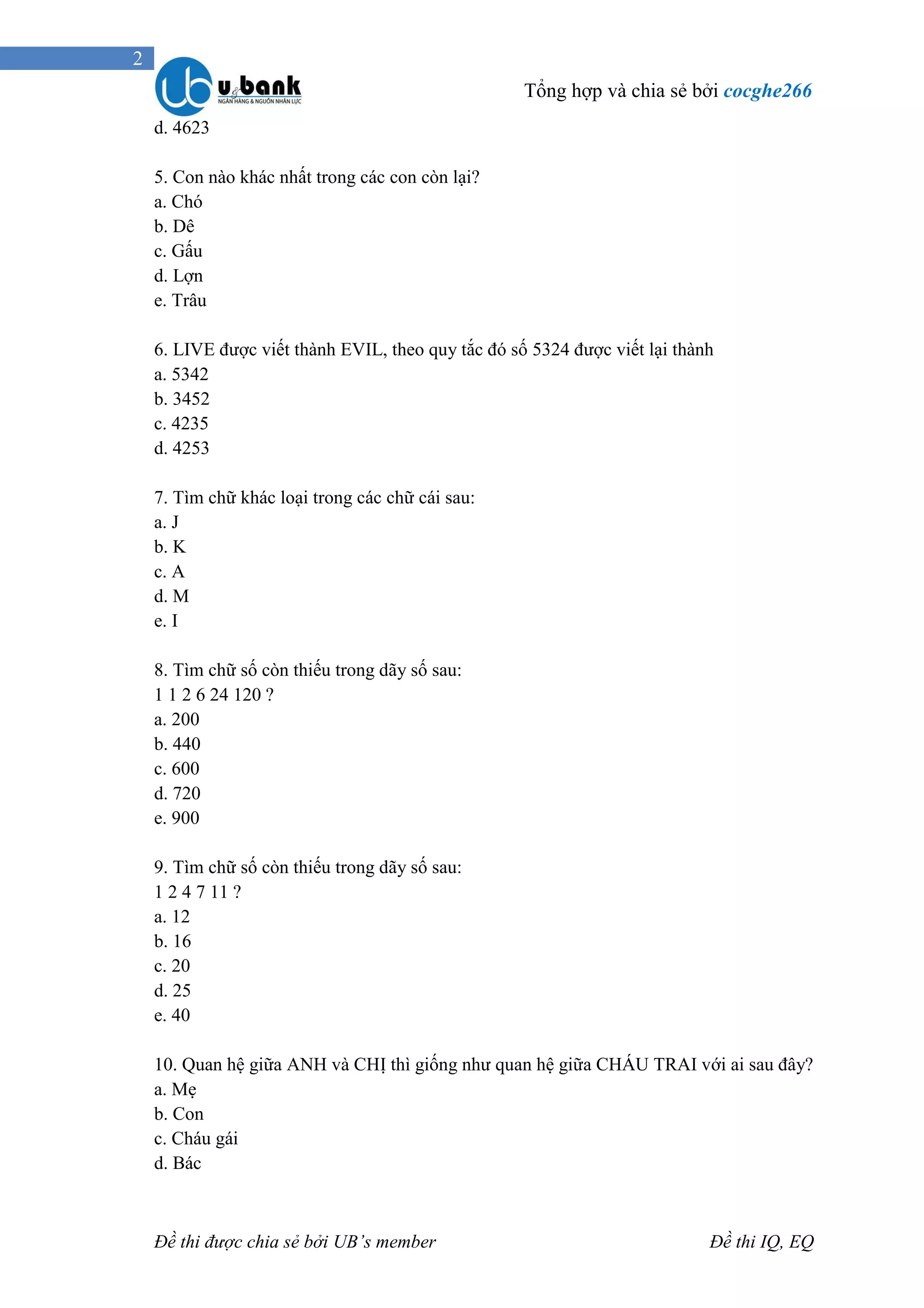 Tong hop de thi MBBank | PDF