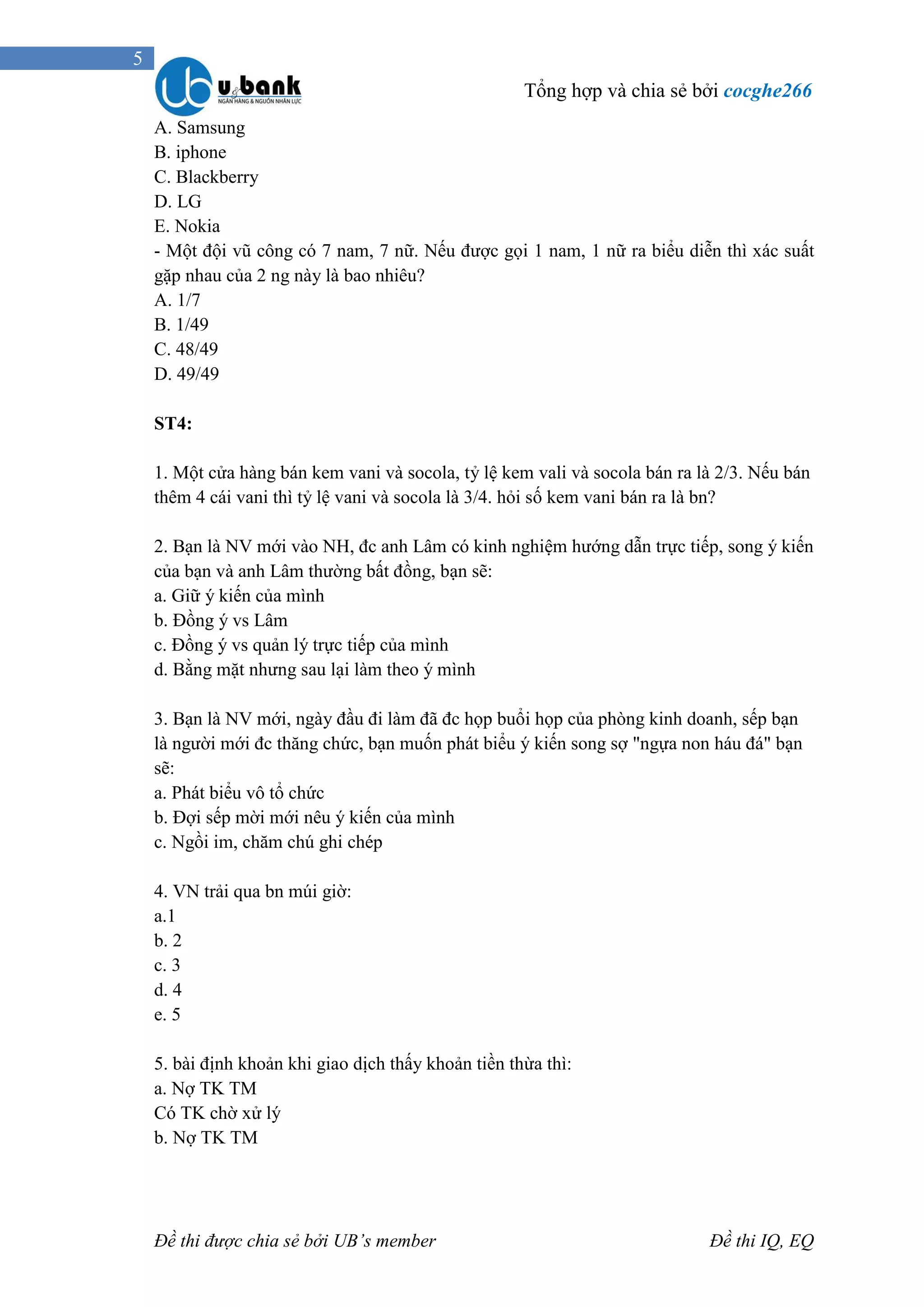 Tong hop de thi MBBank | PDF