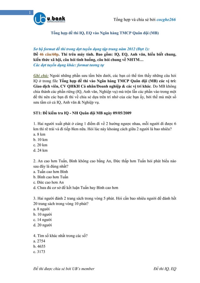 Tong hop de thi MBBank | PDF