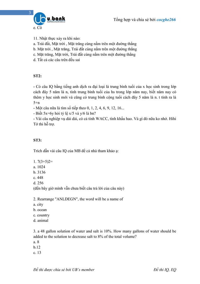 Tong hop de thi MBBank | PDF