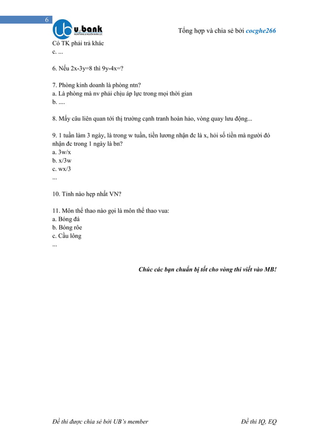 Tong hop de thi MBBank | PDF