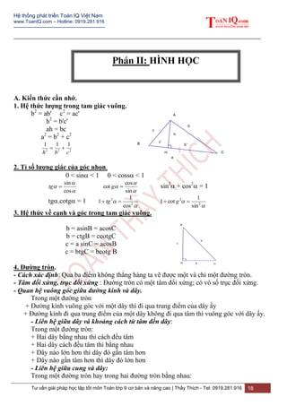Toán lớp 9 - Tổng hợp kiến thức lý thuyết Đại số 9 và Hình học 9 | PDF