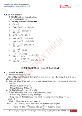 Toán lớp 9 - Tổng hợp kiến thức lý thuyết Đại số 9 và Hình học 9 | PDF