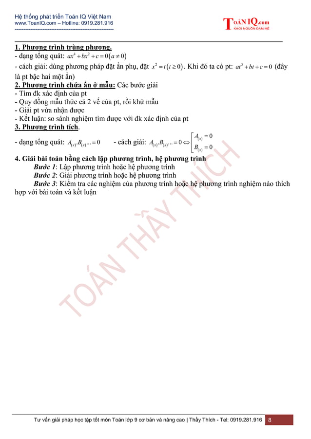 Toán lớp 9 - Tổng hợp kiến thức lý thuyết Đại số 9 và Hình học 9 | PDF