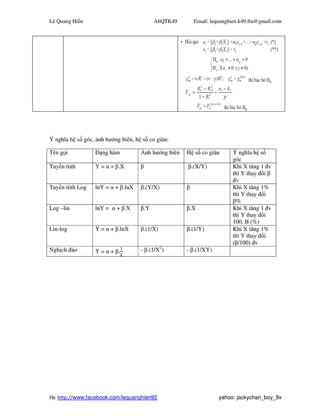 Tổng kết công thức kinh tế lượng ( kinh te luong) | PDF