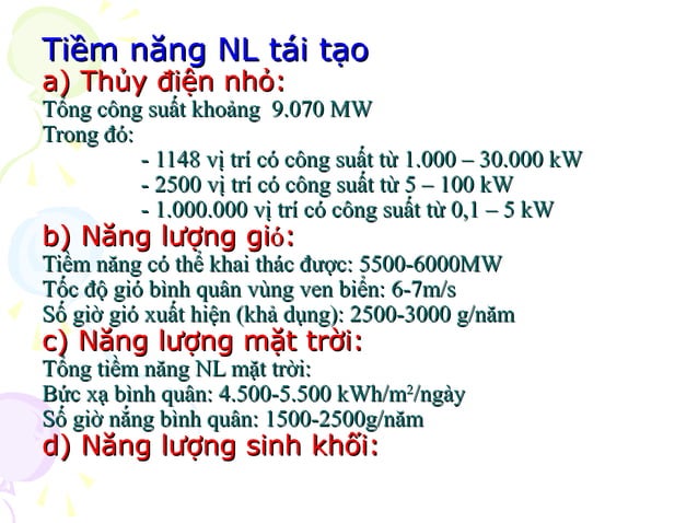 Tổng quan Năng lượng tái tạo Việt Nam - Nguyễn Tiến Long | PPT