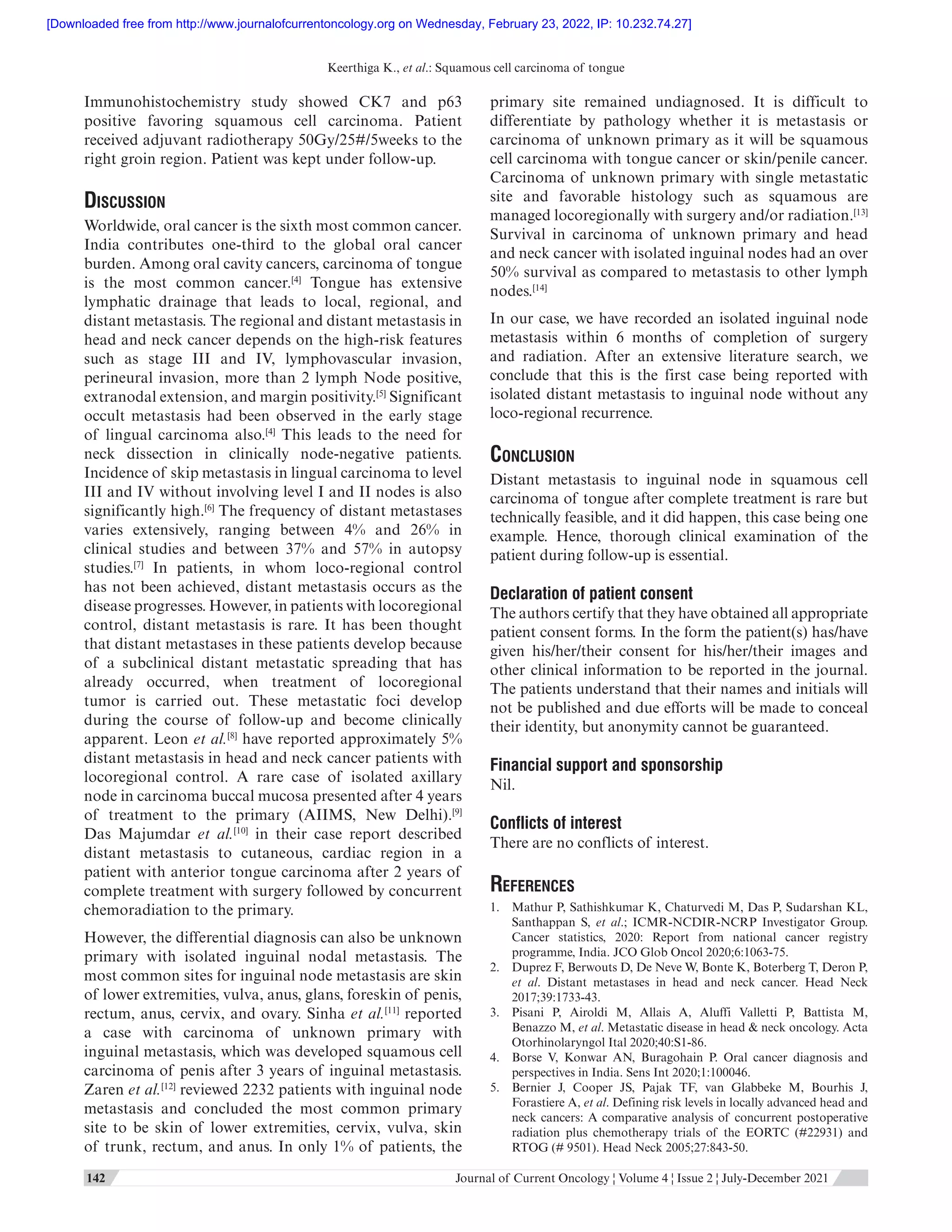 Squamous Cell Carcinoma of Tongue with Isolated Inguinal Node ...