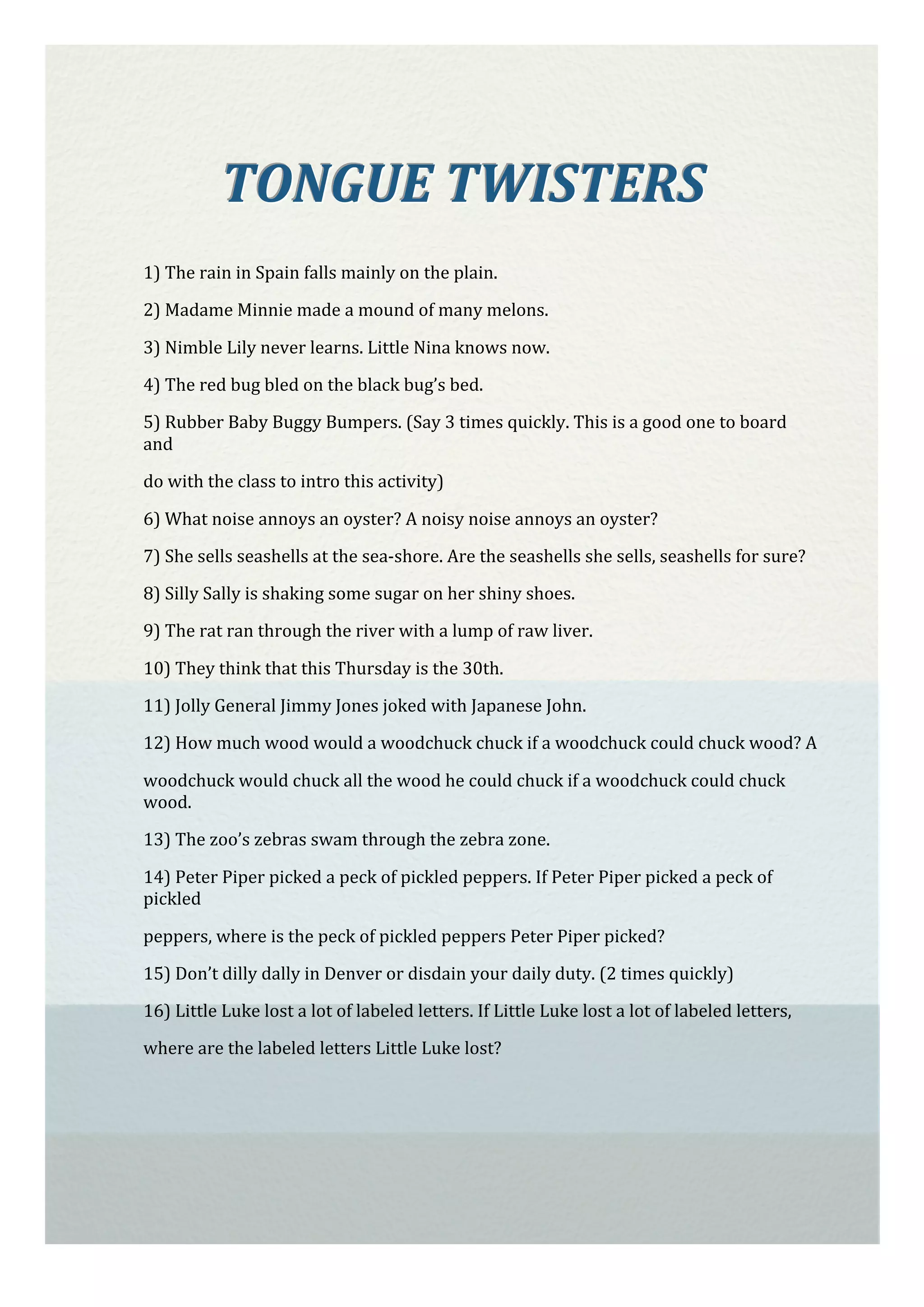 Tongue twisters | PDF