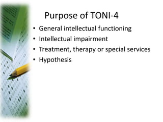 TONI-4 Test Review | PPTX