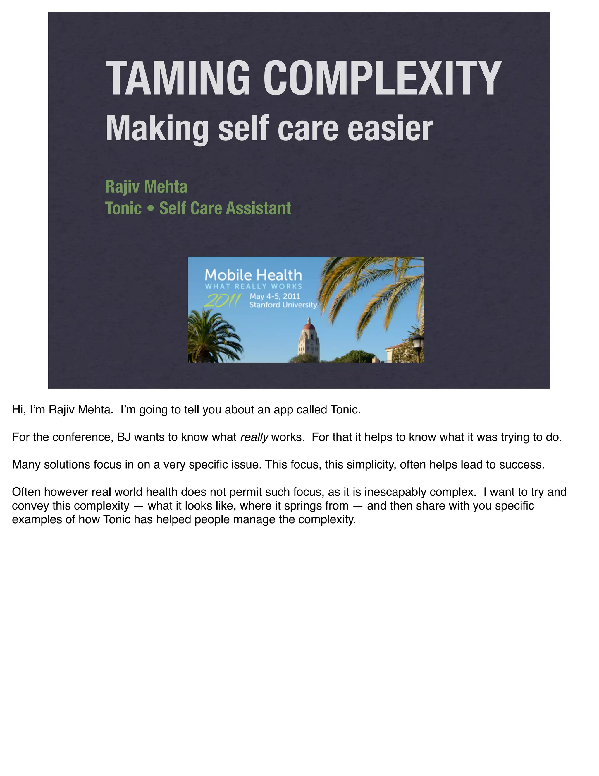 Taming Complexity: Making self care easier | PDF | Free Download