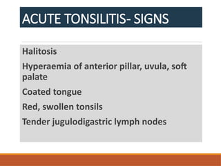 Tonsillar diseases and Tonsillectomy. power point presentation | PPTX
