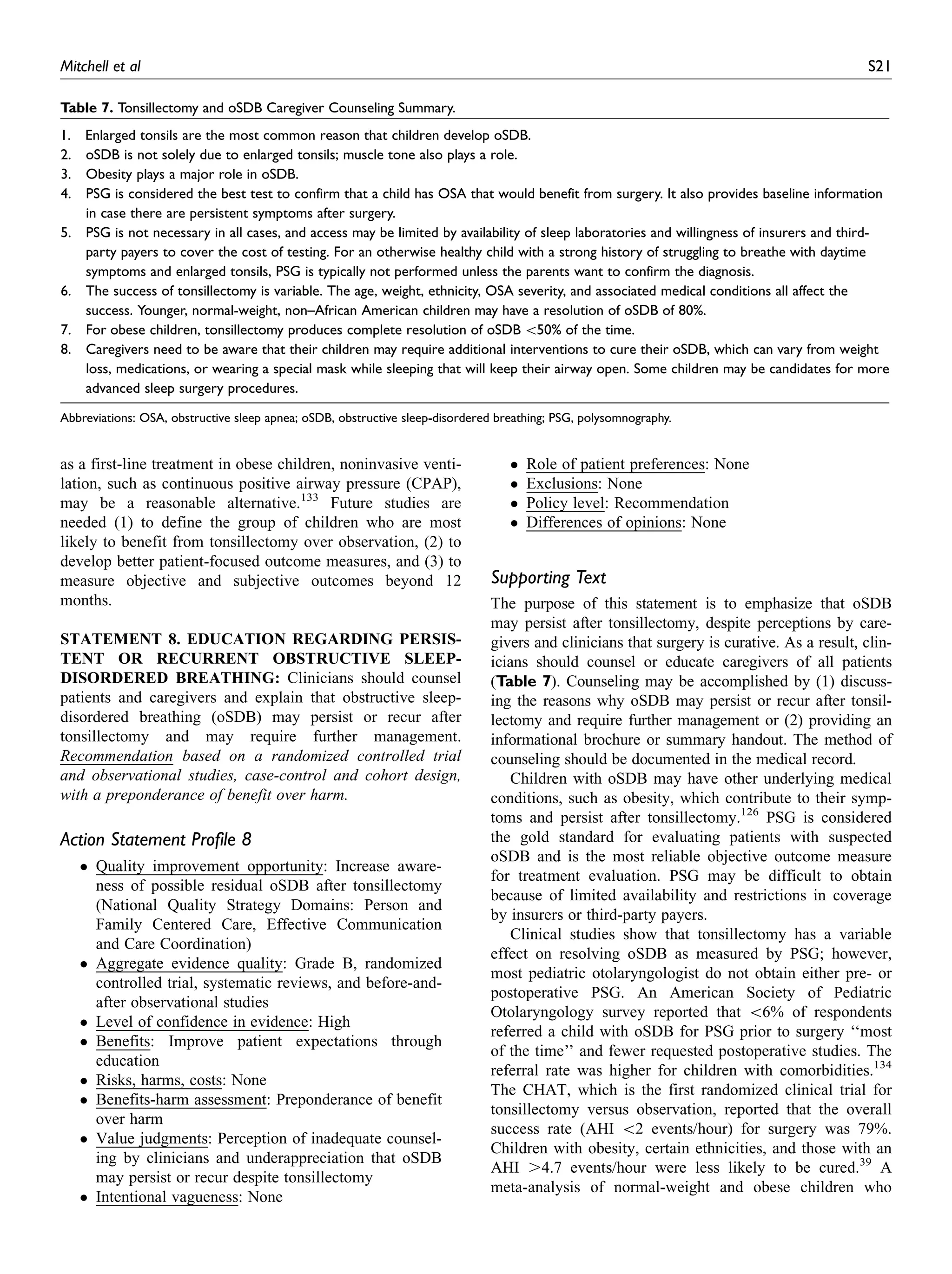 Tonsillectomy in children 2019 AAO-HNS | PDF