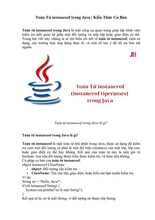 Toán Tử instanceof trong Java | Kiến Thức Cơ Bản | DOCX