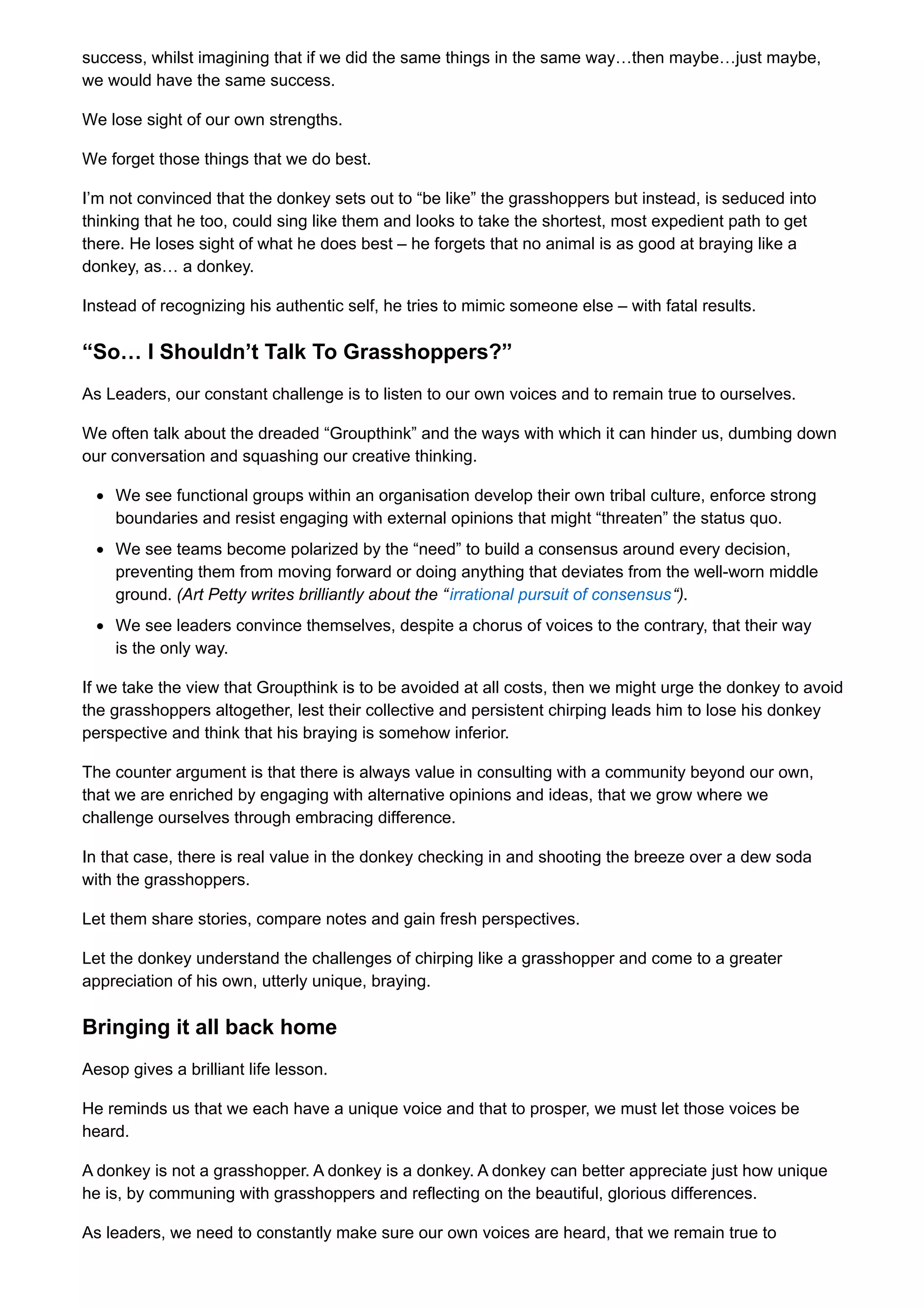 Aesop's Project Leadership - The Donkey and The Grasshopper | PDF