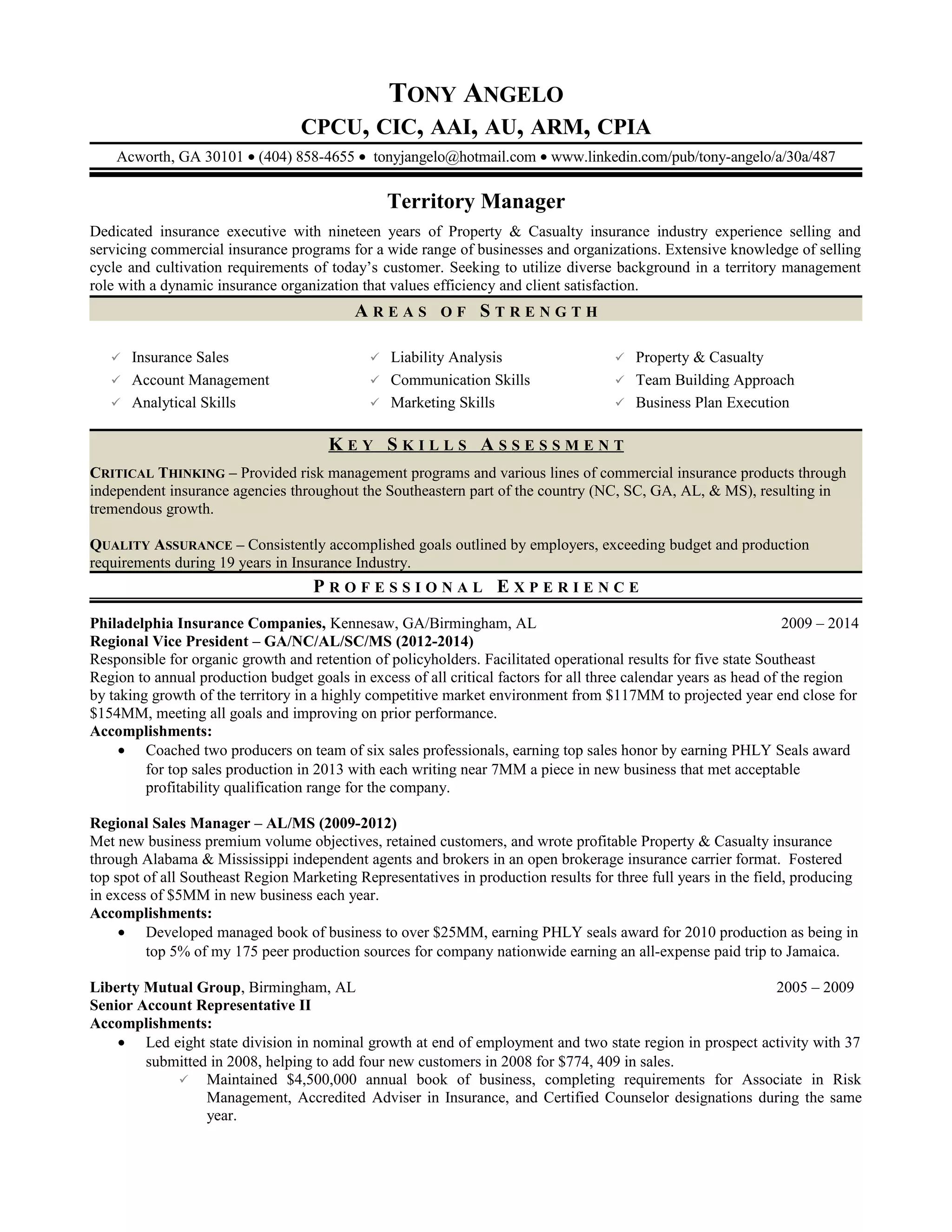 Tony angeloresume | DOC | Sales | Business