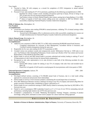 Tony angeloresume | DOC | Sales | Business
