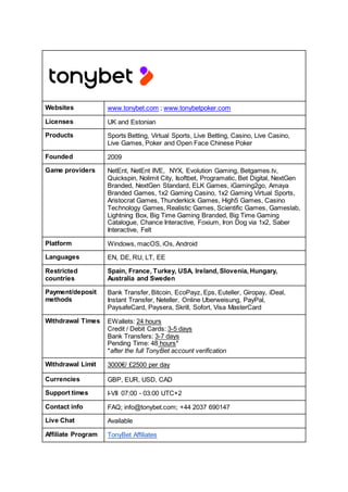 Tony bet information | DOCX