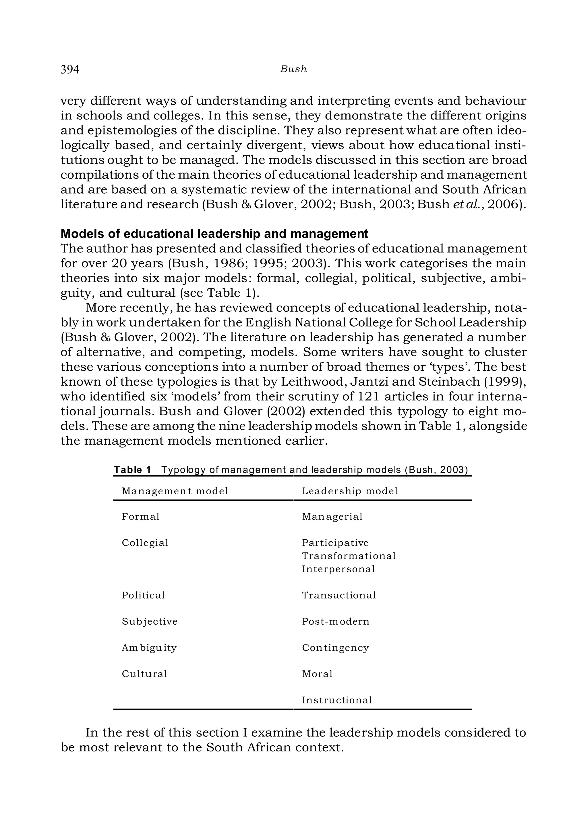 work of leadership by Tony bush Tony bush work | PDF