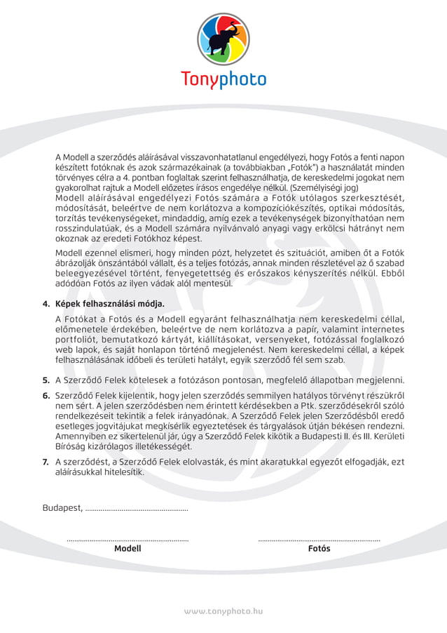 Tfcd modell szerzodes 2017 Tonyphoto | PDF
