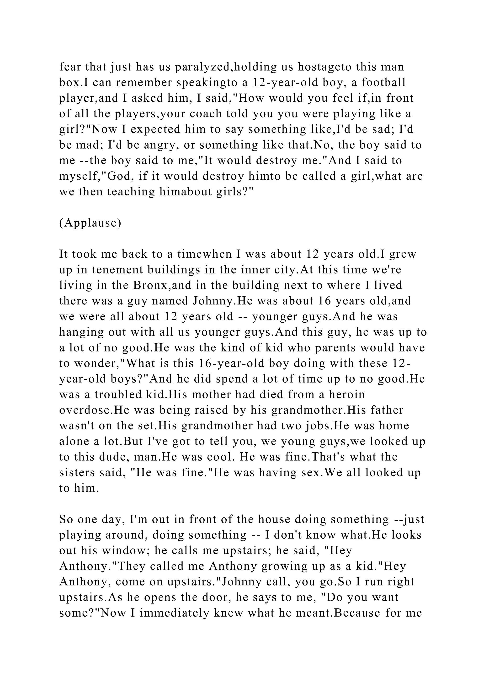 Tony Porter TED talk transcriptI grew up in New York City,betw.docx