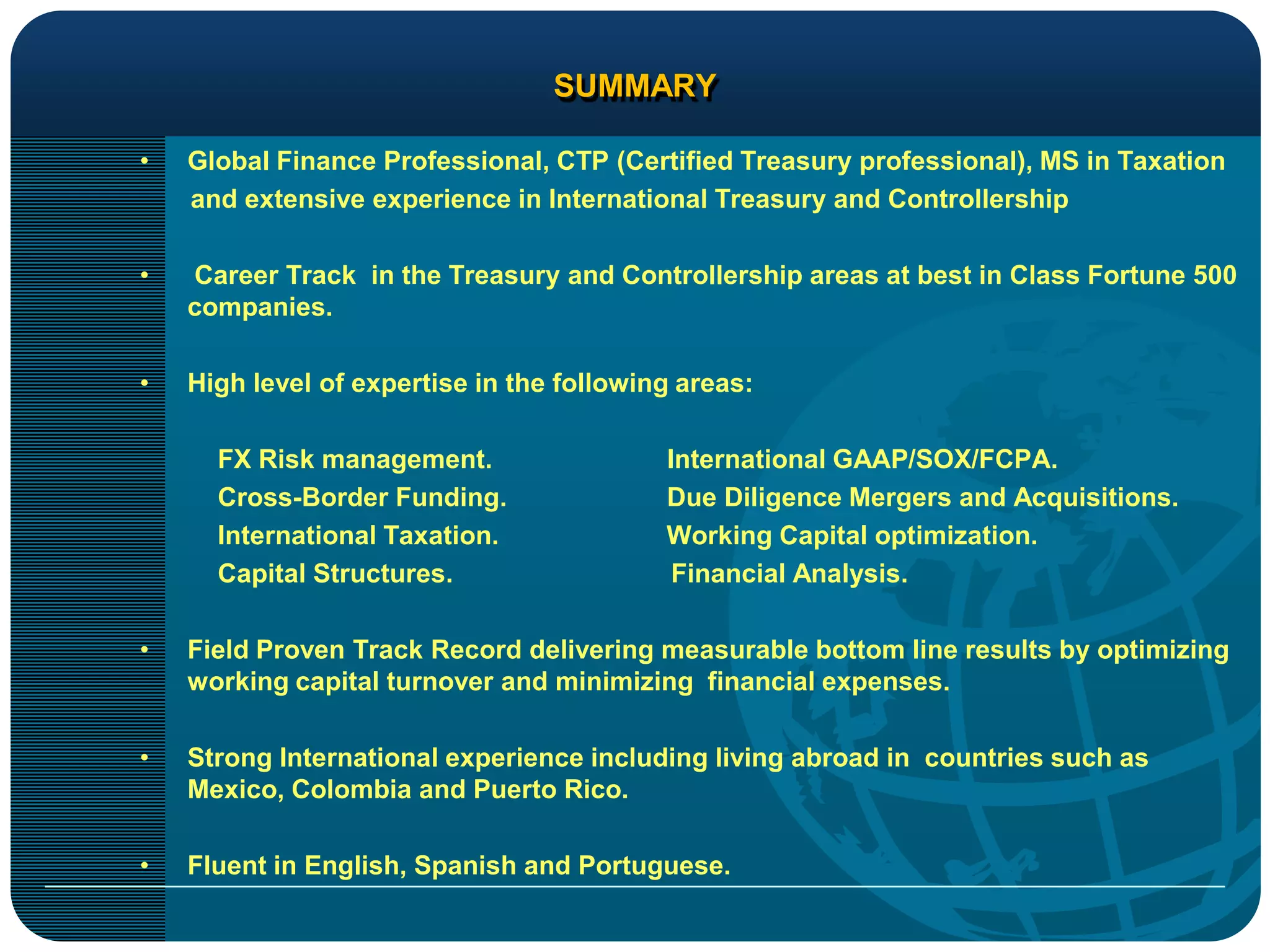 Tony Saiz Summaryof Career Track | PPT