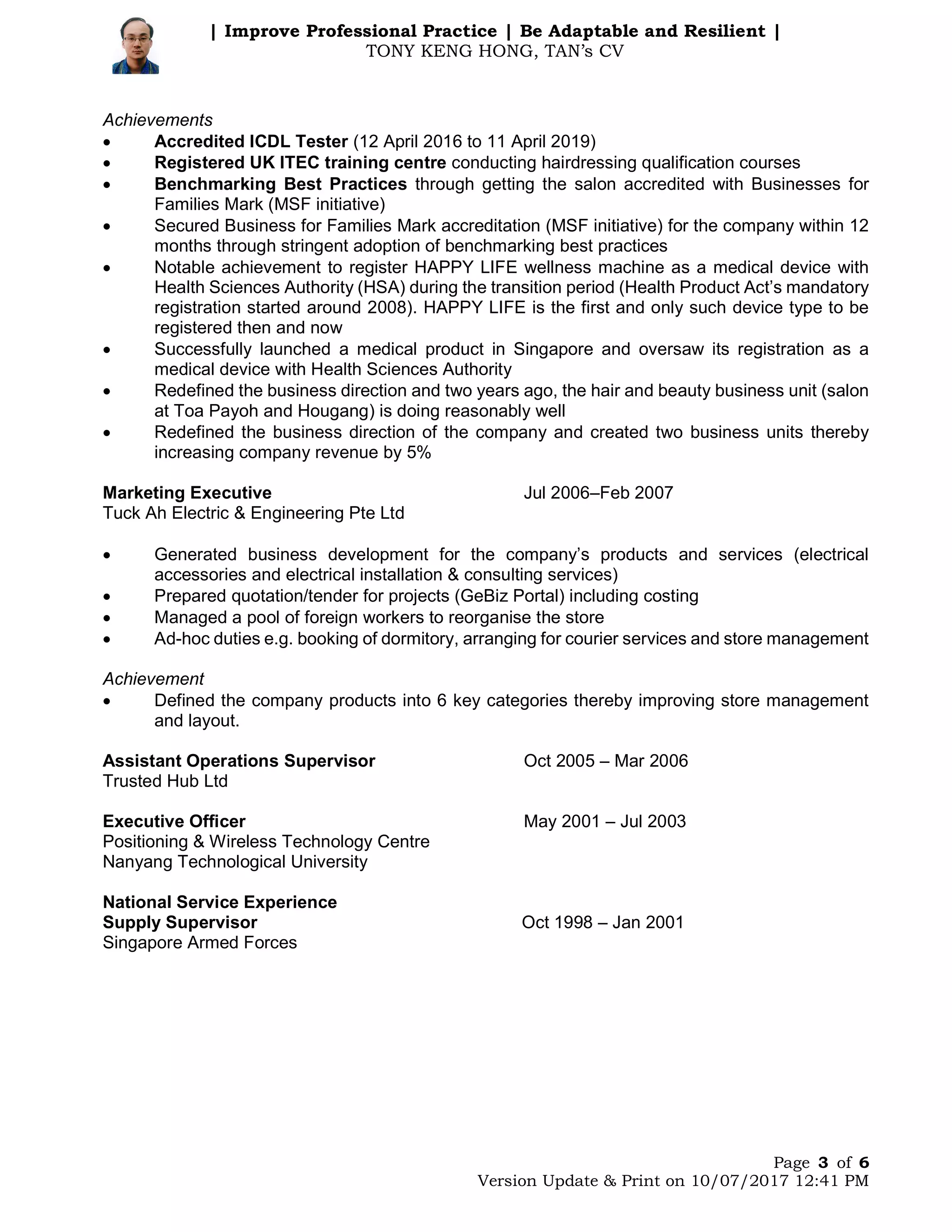 My CV - Tony K H TAN | PDF