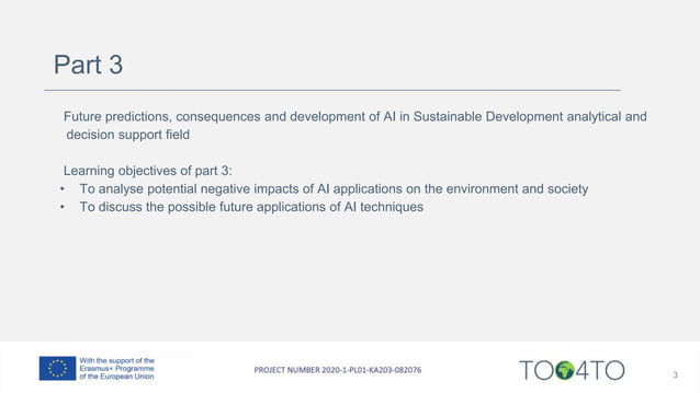 TOO4TO Module 7 / Artificial Intelligence and Sustainability: Part 3 | PPT