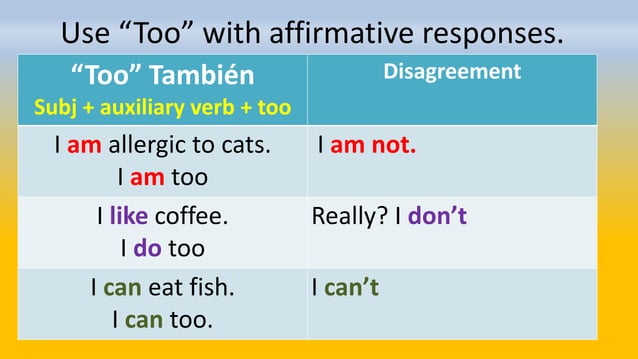 Responses with Too and Either. | PPTX