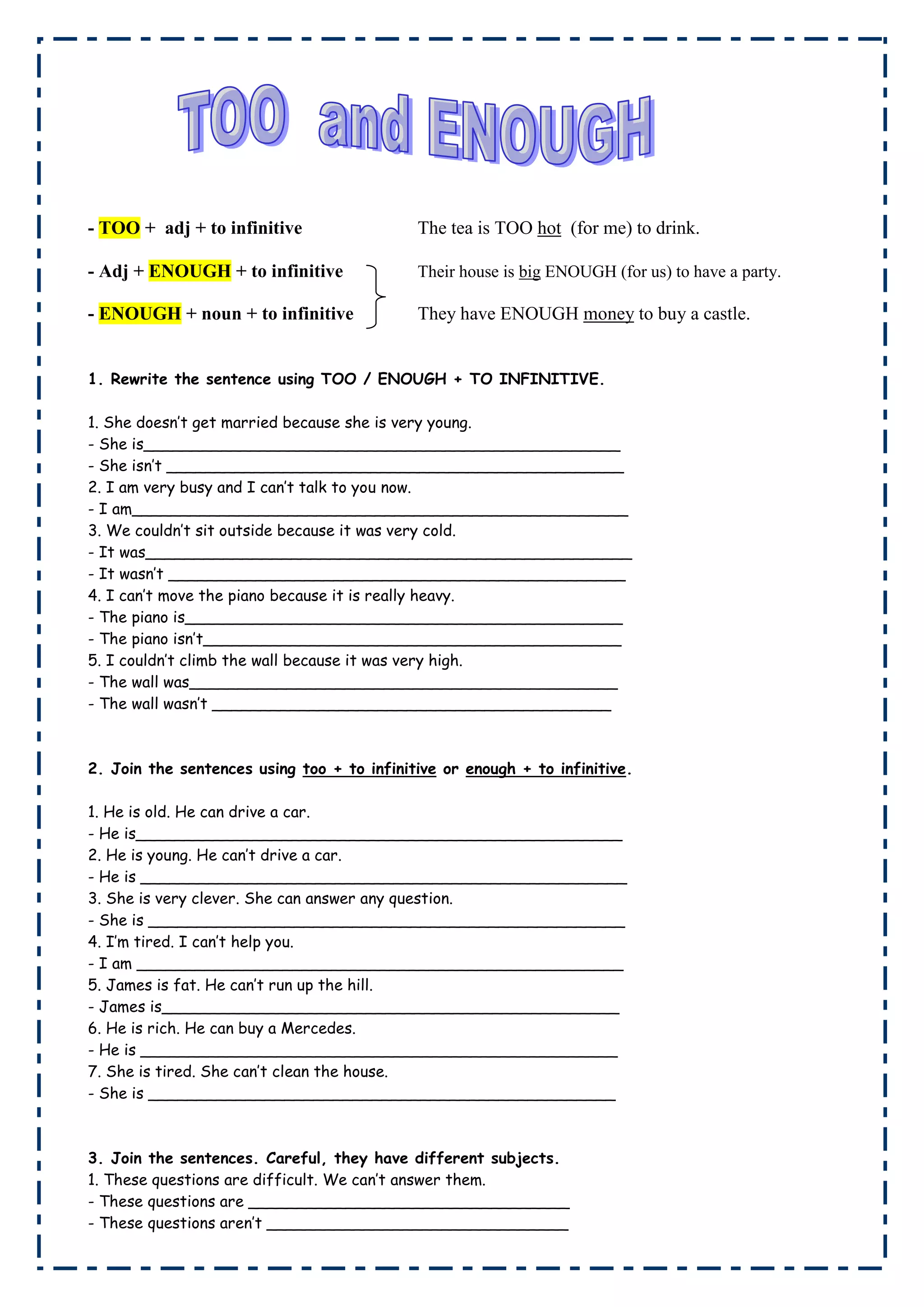 Too and enough | PDF